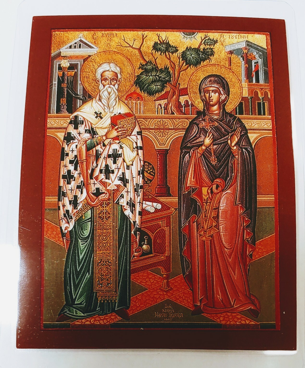 Saints Cyprian and Justina laminated icon | Grelly USA