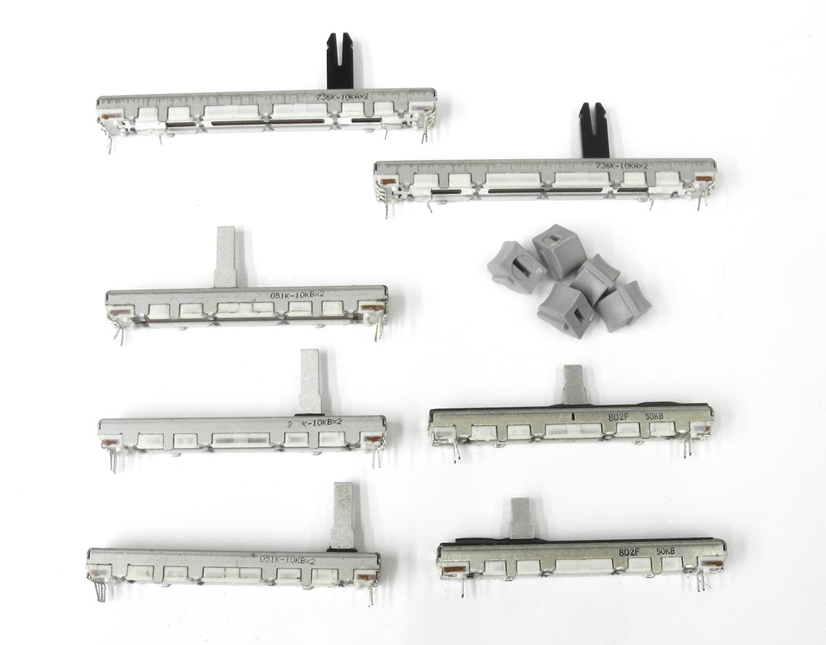 Large Lot Of 12 New Alps 60mm 70mm Faders & Knobs For Small Mixers Etc ...