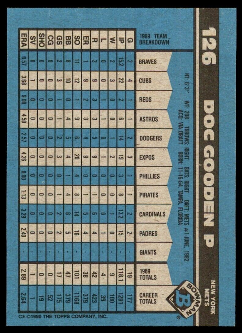 1990 Bowman #126 Doc Gooden New York Mets | eBay