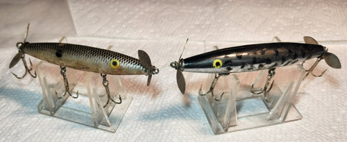 2 Vintage Large Double Prop Topwater Plastic Lure 4" Shad and Black ...