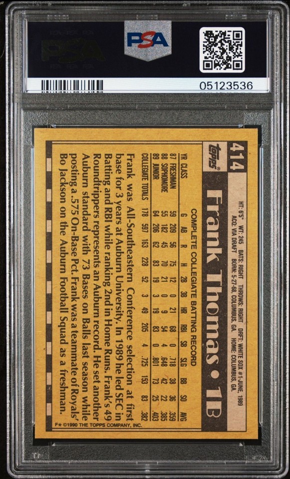1990 Topps Frank Thomas No Name On Front NNOF PSA 8 Low Pop | eBay
