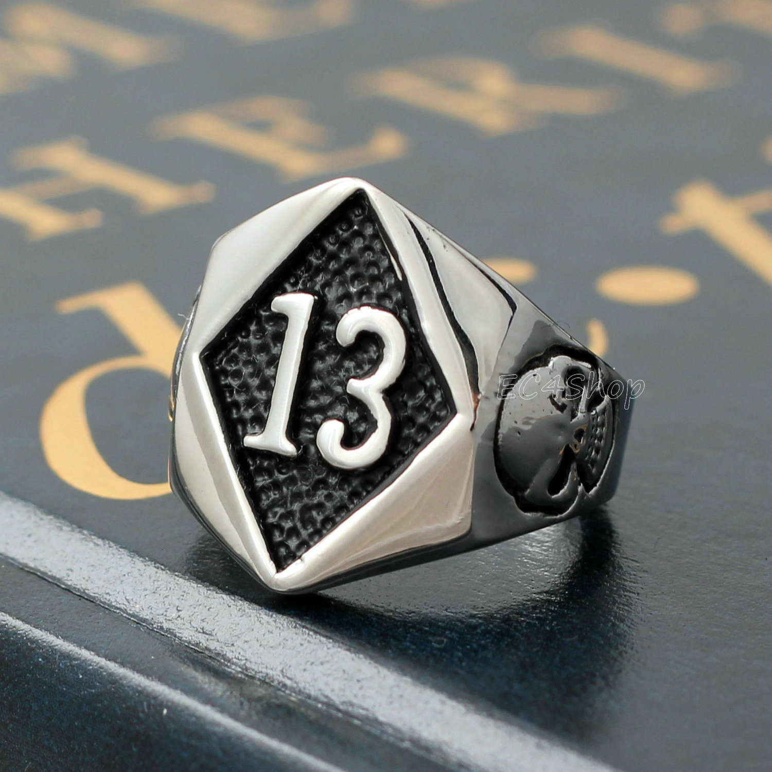 Number 13 Stainless Steel Skull Men Biker Ring Gothic Punk For Lucky ...