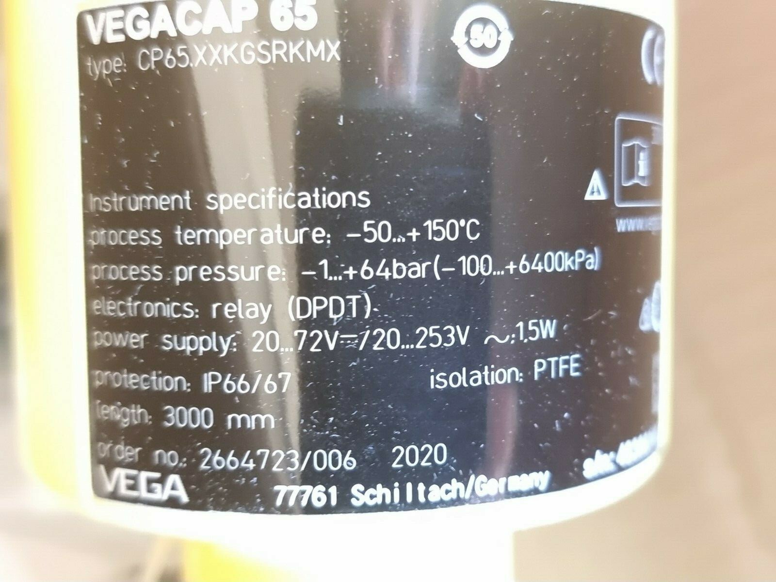 Vega VEGACAP 65 CP65.XXKGSRKMX Capacitive Cable Probe for Level ...