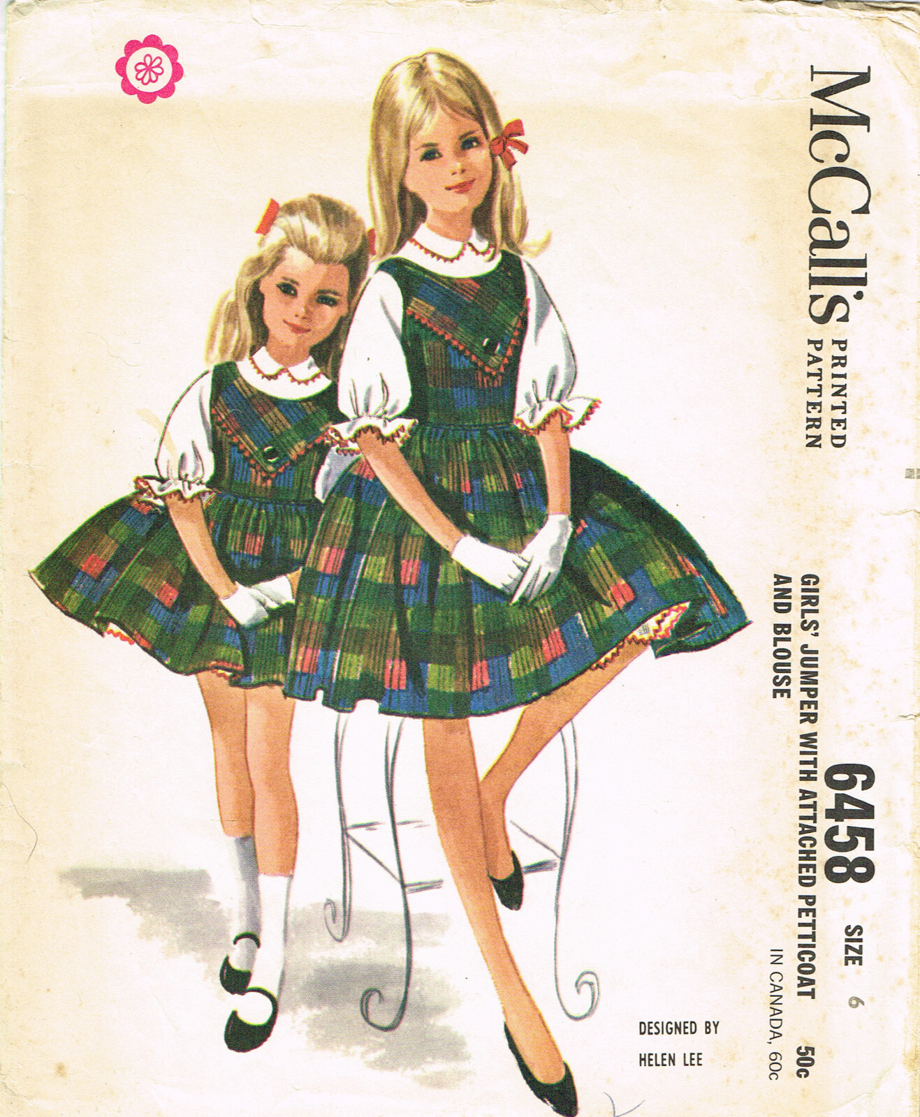1960s Vintage McCalls Sewing Pattern 6458 Cute Helen Lee Girls Jumper ...