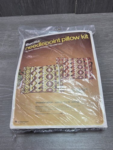 Vtg Bucilla 4499 GEOMETRIC Bargello Needlepoint Oblong PIllow Kit 12" x ...