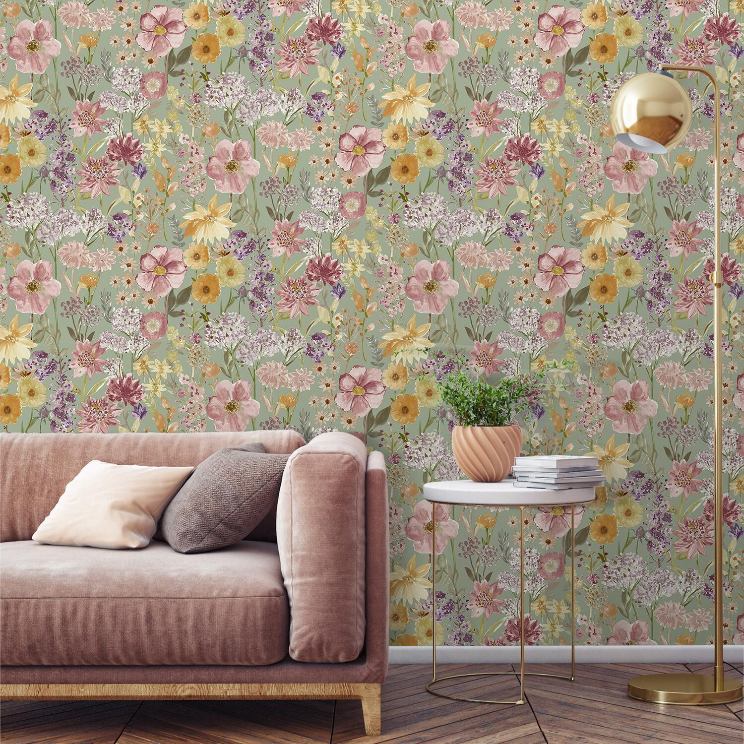 Meadow Wildflower Sage Floral Grandeco Wallpaper Natural Flower A61601 ...