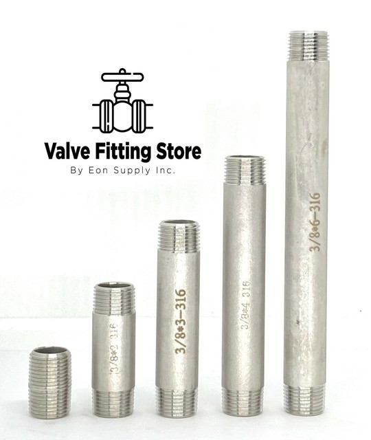 3/8" inch Long PIPE NIPPLE NPT Stainless Steel 316 ALL Length Barrel ...
