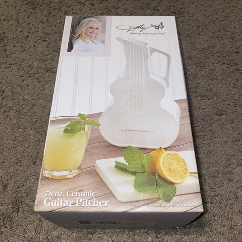 Dolly Parton 78oz Ceramic Pitcher Guitar Shaped White Kitchen Decor New ...