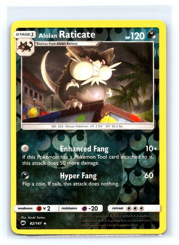 Pokemon SM - Burning Shadows #82/147 Alolan Raticate Rare Reverse Holo ...