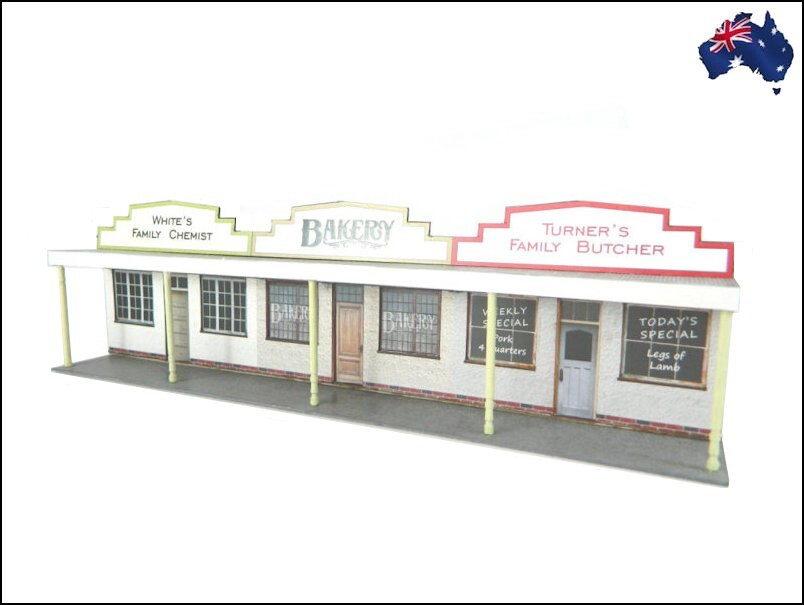 HO Scale Australian Model Railway Building LOW RELIEF ROW OF SHOPS 4 ...