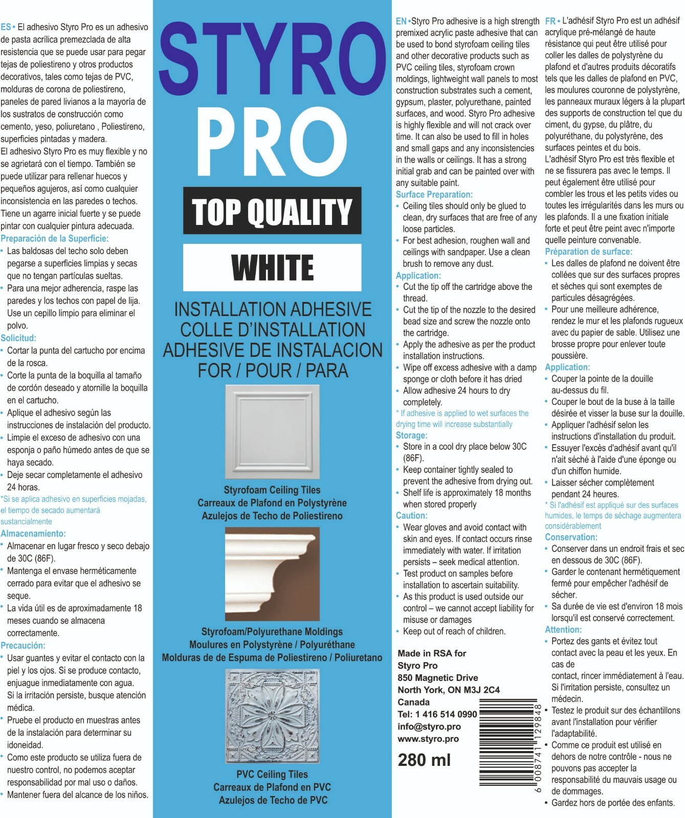 Styro Pro Adhesive. Perfect glue for Styrofoam, Polystyrene & PVC tiles ...