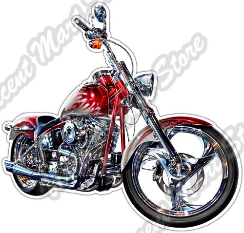 Chopper Motorcycle Red Bike Biker Engine Car Bumper Vinyl Sticker Decal ...