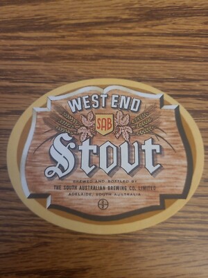 South Australian Brewing WEST END STOUT beer label AUSTRALIA Adelaide ...