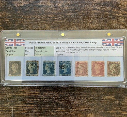 British Empire Queen Victoria Penny Black, 2 Penny Blue and Penny Red ...