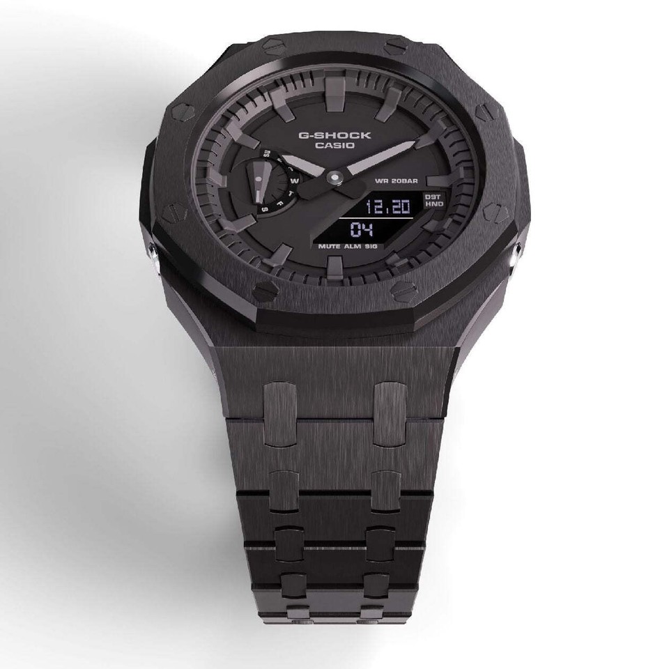 Casioak Custom Modded Metal Watch GA-2100 Mod Black All Metal Steel ...