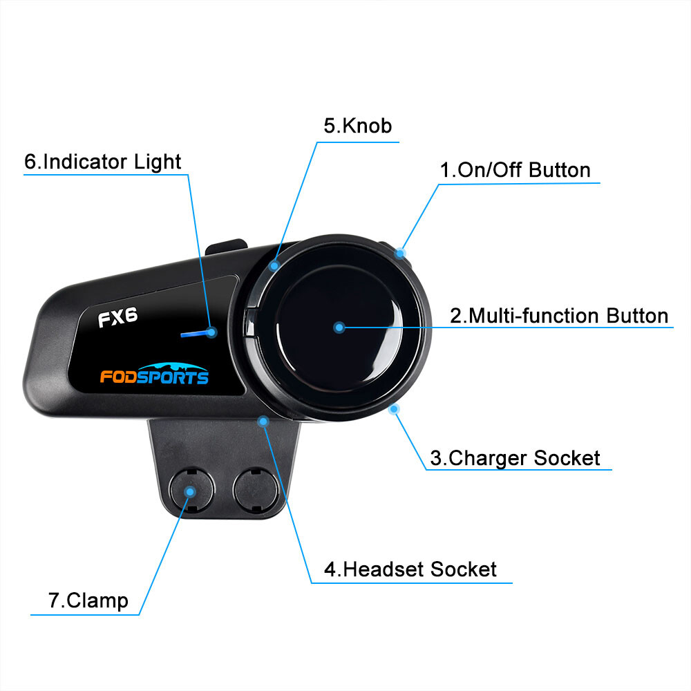 Fodsports FX6 1000M 6 Riders Helmet Intercom Motorcycle Bluetooth ...