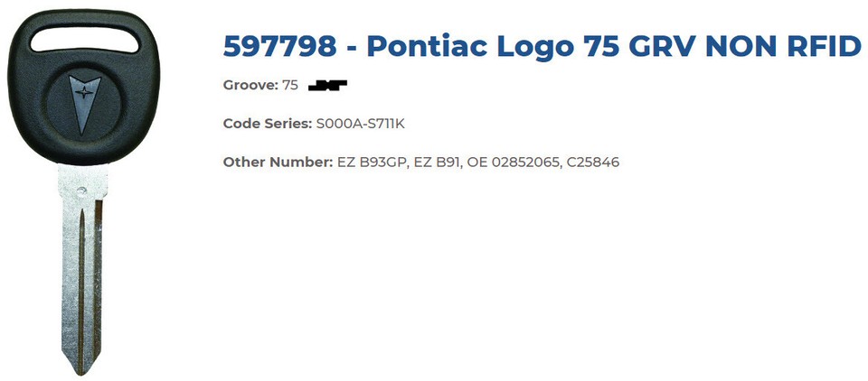 2 Pack - New OEM Pontiac Logo Key Blanks For 1999-2006 Grand AM 597798 ...