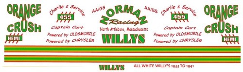 ORANGE CRUSH 1932 to 1941 Willy's White NHRA Drag 1/64th HO Scale Slot ...