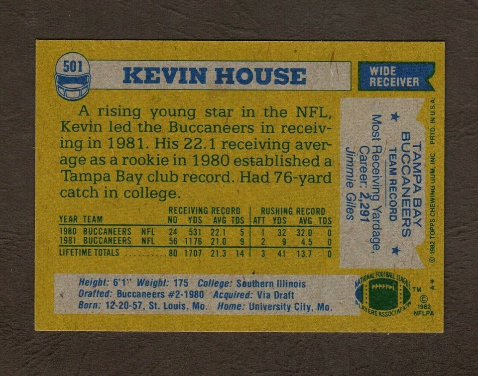 1982 Topps Football Card #501 Kevin House – Tampa Bay Buccaneers | eBay