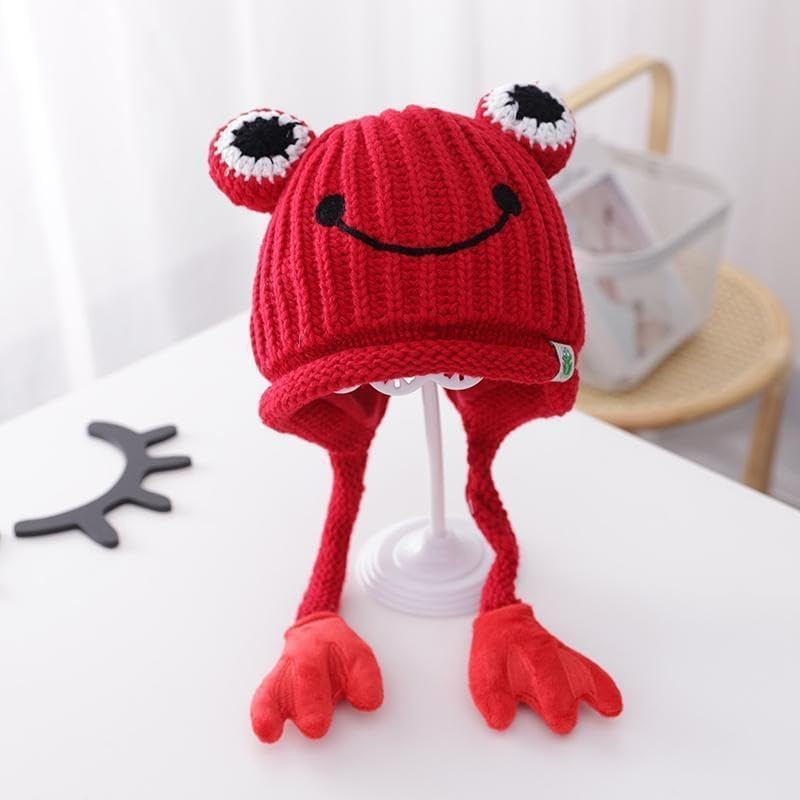 Crochet Knitted Frog Headband Hat Beanie Cute Cartoon Big Eyes Frog Hat ...