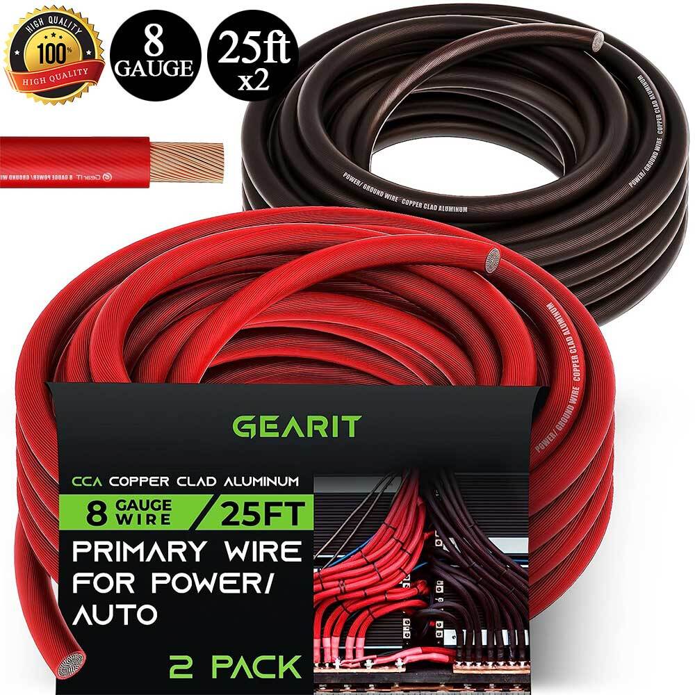 8 Gauge AWG Power Ground Wire Red Black CCA Primary Cable 8ga 25 Feet x ...