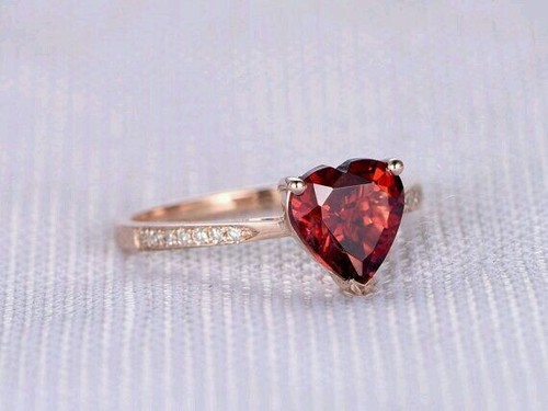 Simulated Heart Ruby & Round Moissanite Anniversary Women Ring In 10K ...