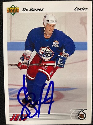 1991-92 UPPER DECK HOCKEY CARD STU BARNES #53 HAND SIGNED W/COA NRMT ...