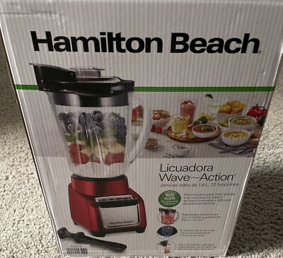 HAMILTON BEACH Wave Action Blender Red 700 Watt Peak Power 48 Oz Glass ...