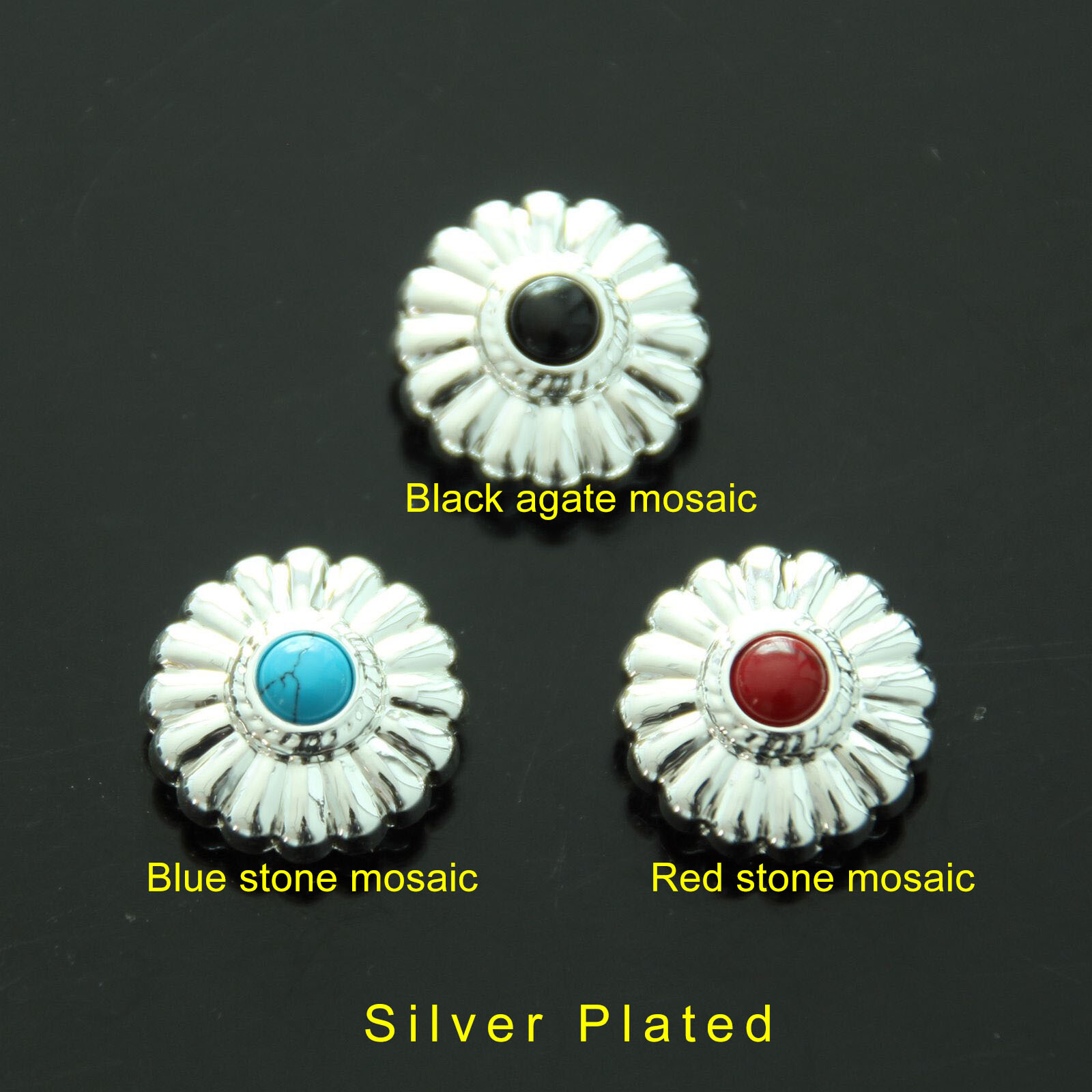 Silver plated stone mosaic Rivet StudScrew Back Wallet bag Conchos ...