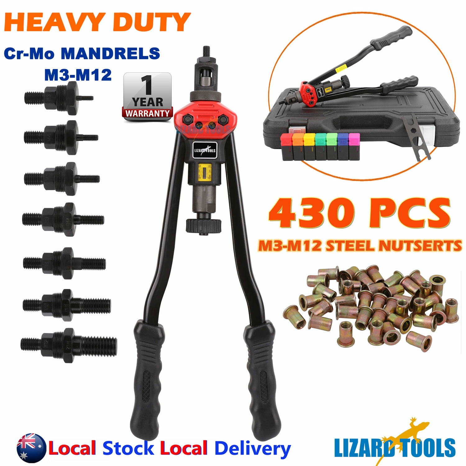 430Pcs Rivnut Riveter Rivet Nut Nutserts Gun Riveting Tool Kit Nutsert ...