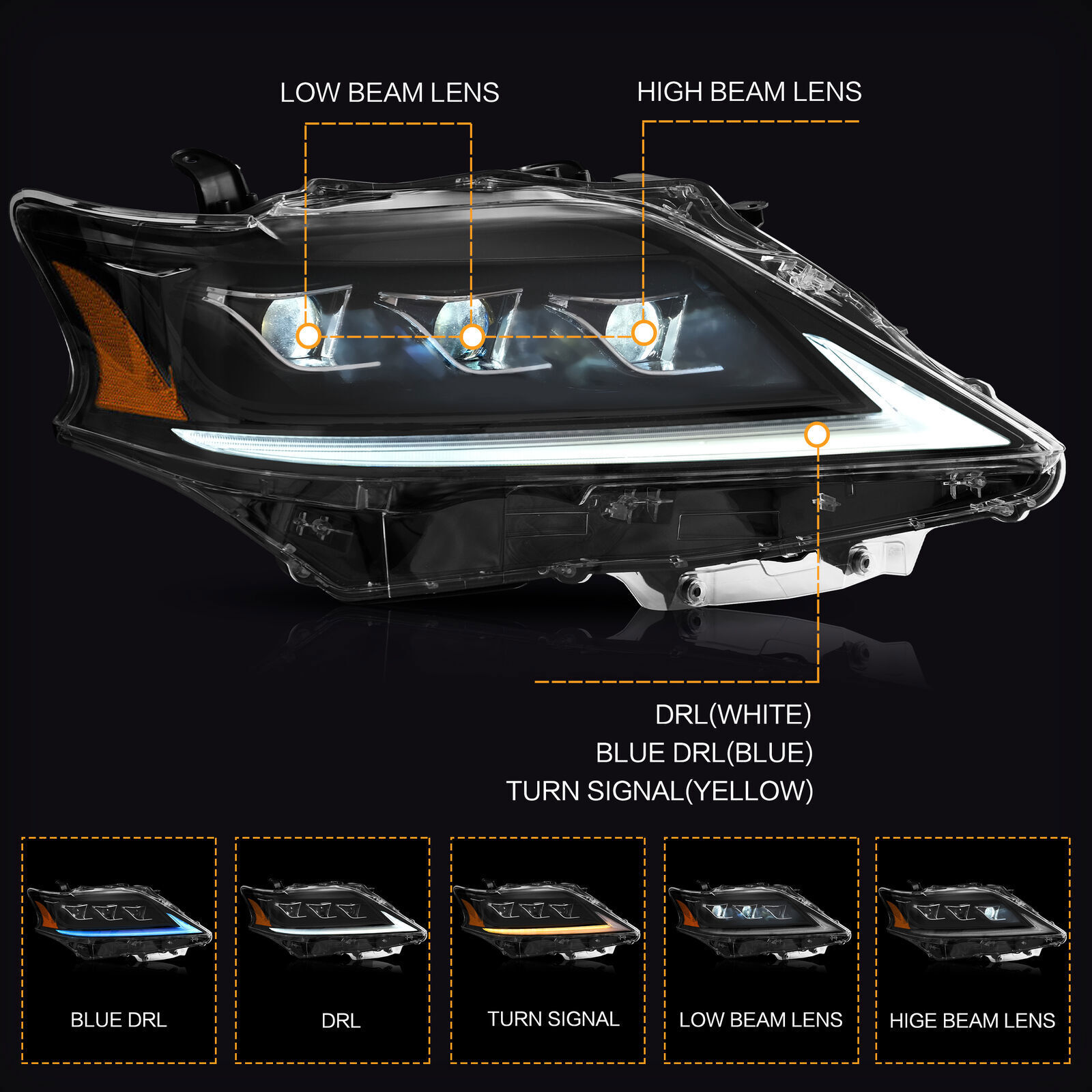 LED DRL Projector Headlights For Lexus RX350 RX450h FSport 2012 2013 ...