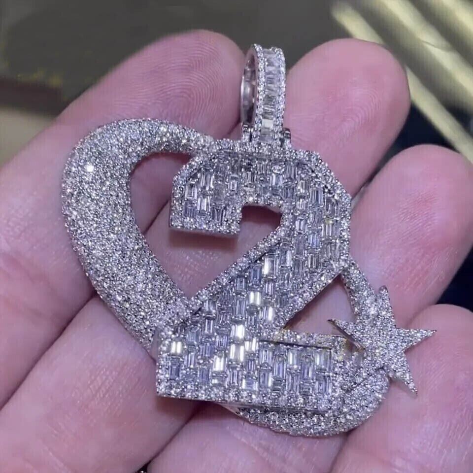 4.7Ct Round Cut Real Moissanite Men's 2 Number Pendant 14k White Gold ...