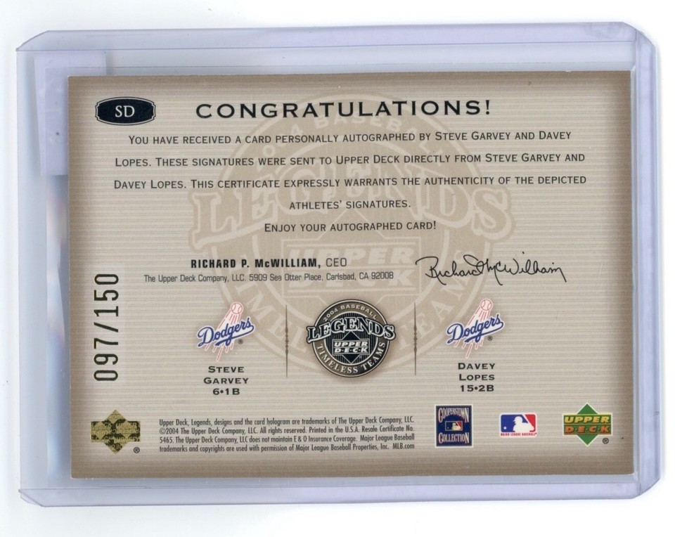 2004 UD Legends Legendary Signatures Steve Garvey Davey Lopes Dual Auto ...
