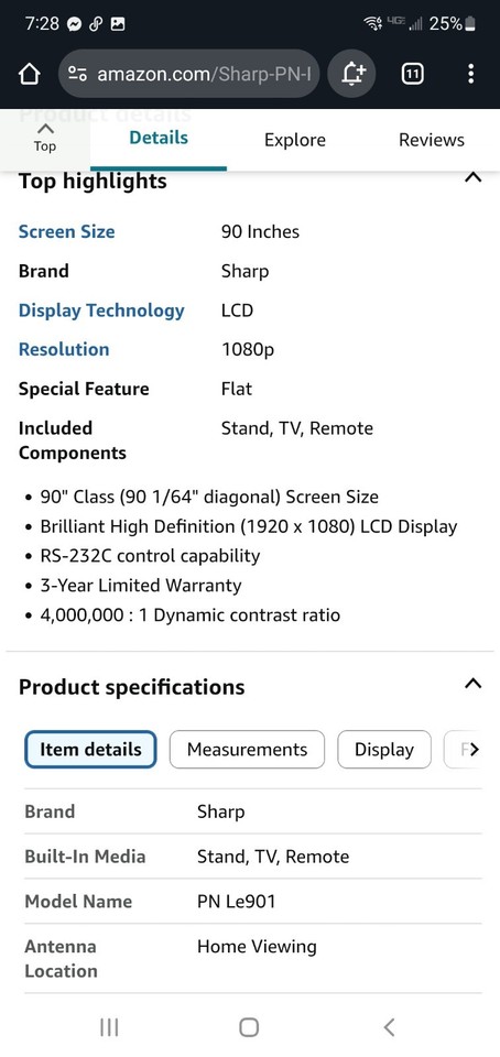 Sharp PN-LE901 90" LED-LCD HDTV 16:9 1080p Used Local Pickup With Wall ...