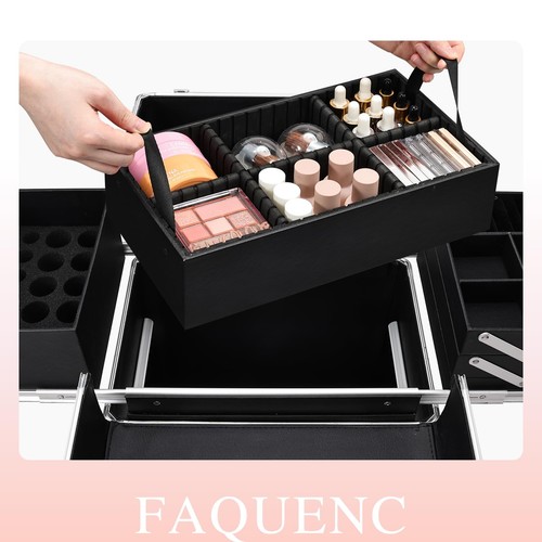 Rolling Makeup Case Extra Large Makeup Train Case 4 Tray with Sliding ...