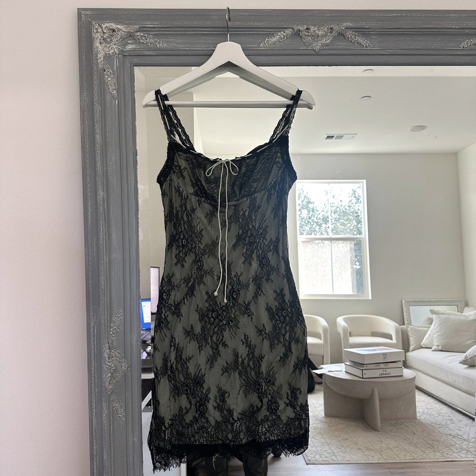 CIDER 90s Black Lace Knot Front Cami Dress Mesh Grunge Dark Fairy ...