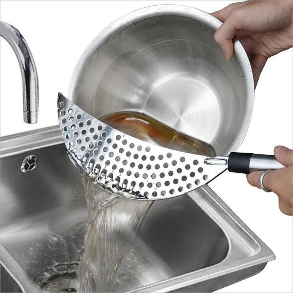 Kitchen Stainless Steel Half-Moon Pan Strainer Pot Drainer Pasta ...