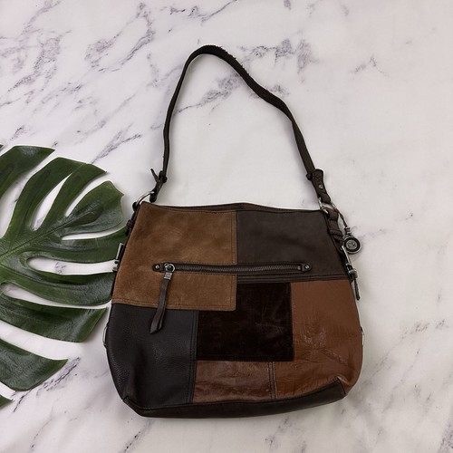 The Sak Patchwork Leather Suede Shoulder Bag Purse Brown Shoulder Boho ...
