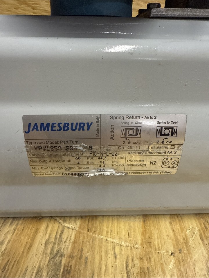 JAMESBURY Valve VPVL350 SR4/5 B Spring Return ACTUATOR | eBay