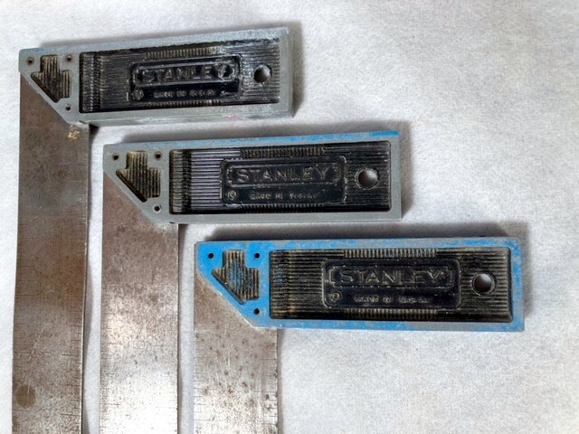 3 Vintage STANLEY Tools 8" No. 12 em TRI SQUARE Lot USA Standard Metric ...