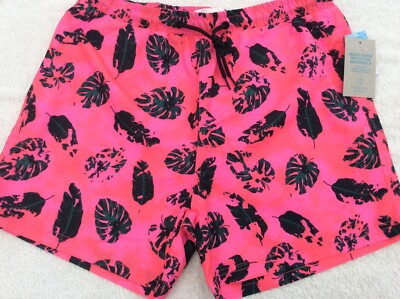Primark Swim Shorts Swimming Lined Size M Medium Pink Leafed Pattern ...