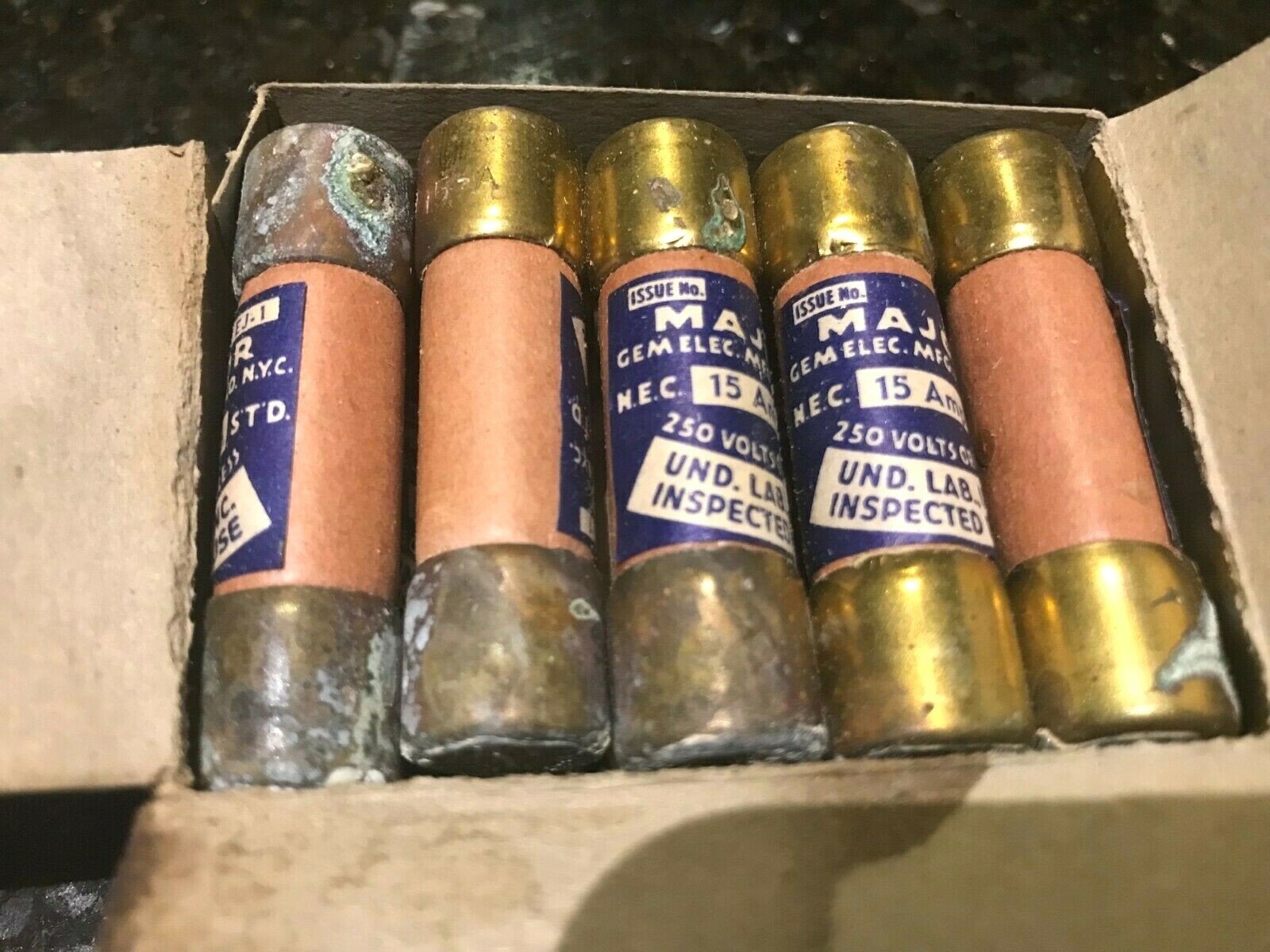 Major Gem Electric Co NYC-NEC Standard Fuses-10 in Box-USA-No 406-NO EJ ...