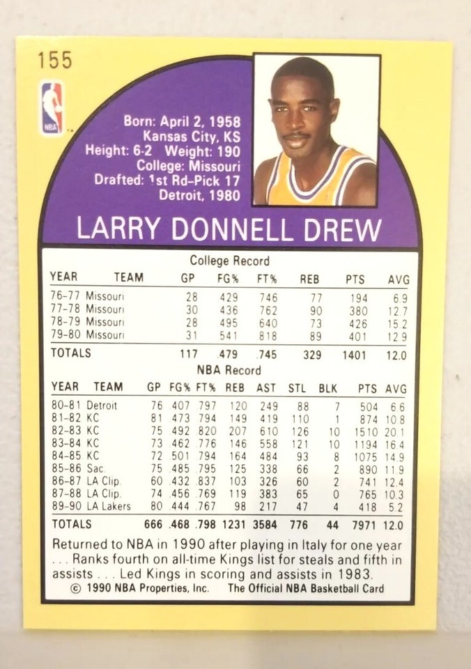 1990-91 NBA Hoops Larry Drew . Los Angeles Lakers #155 Free Shipping | eBay