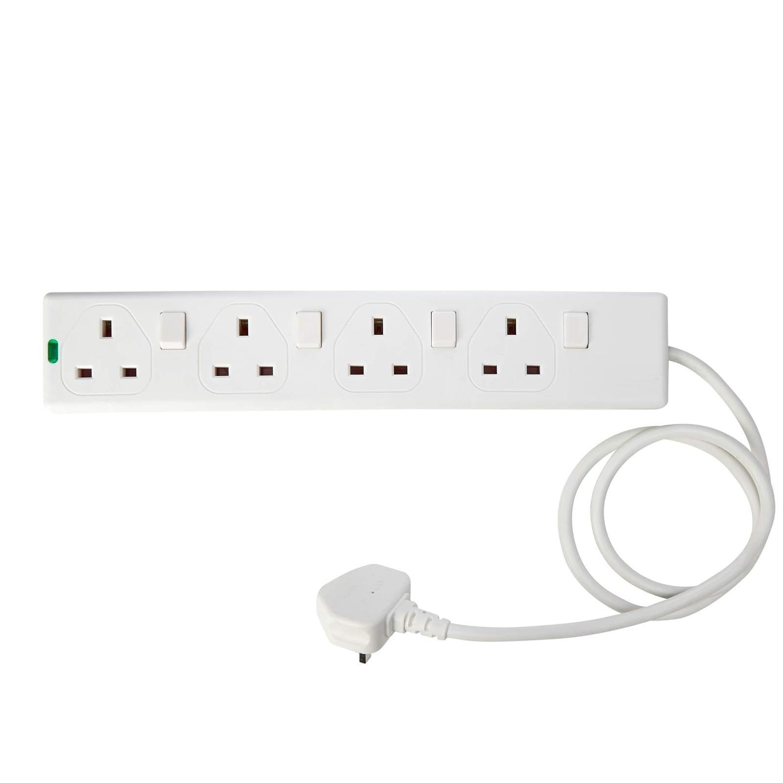 4-Way Plug Extension Socket Lead Individually Switched Home Indoor ...