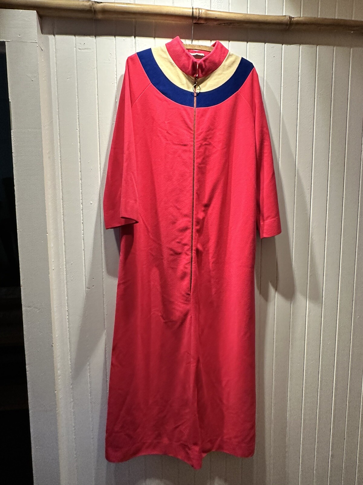 Vtg VASSARETTE Plush Half Zip House Robe Dark Pink Wh… - Gem