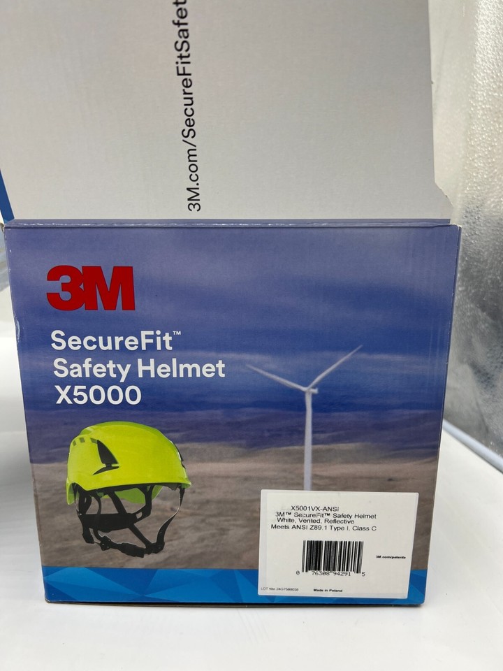 3M SecureFit Safety Helmet X5000 X5001VX-ANSI White Vented Reflective ...