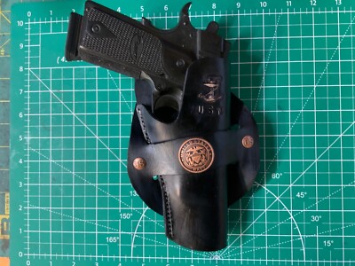 Handmade Leather LEFT HAND Holster 1911 USN Custom Carving | eBay