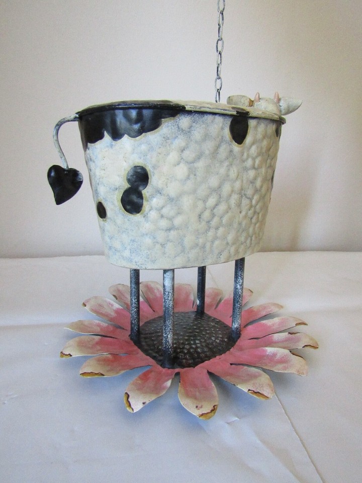 Holstein Cow & Sunflower Birdhouse - Metal Hanging Rustic Country Farm ...