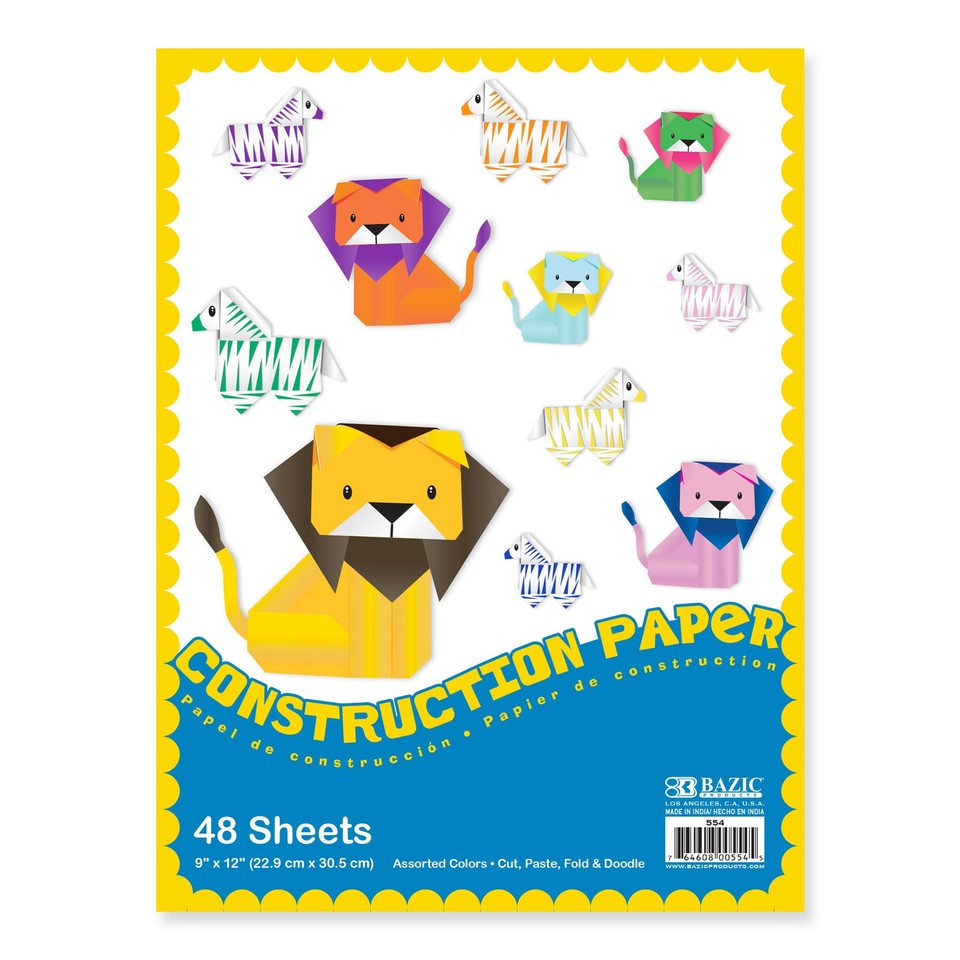 BAZIC 48 Sheets 9" X 12" Construction Paper Pad, Assorted Colors Great ...
