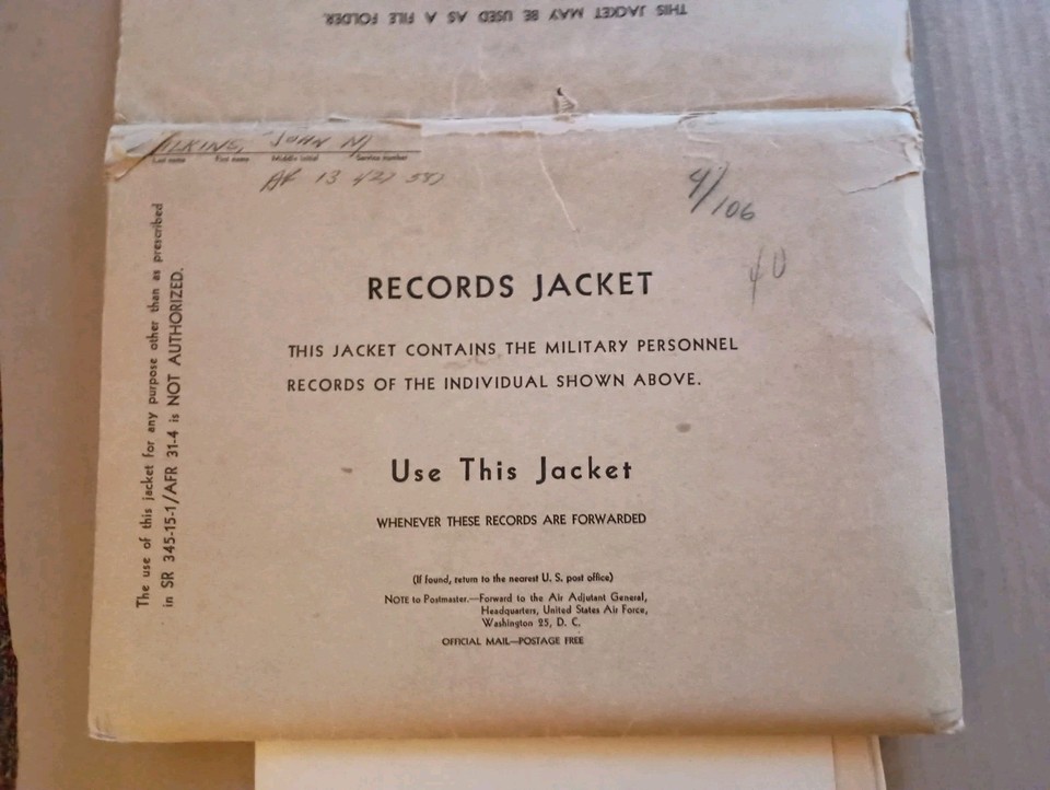 original 1950's US Air Force Airman Personnel Records File - Amarillo ...